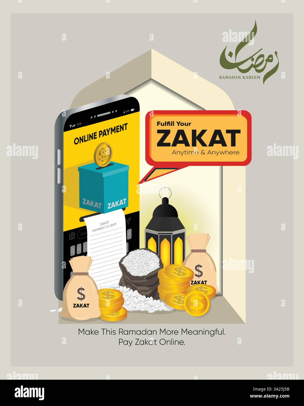 Online Zakat Payment Illustration. Islamic Charity Giving Concept Stock ...