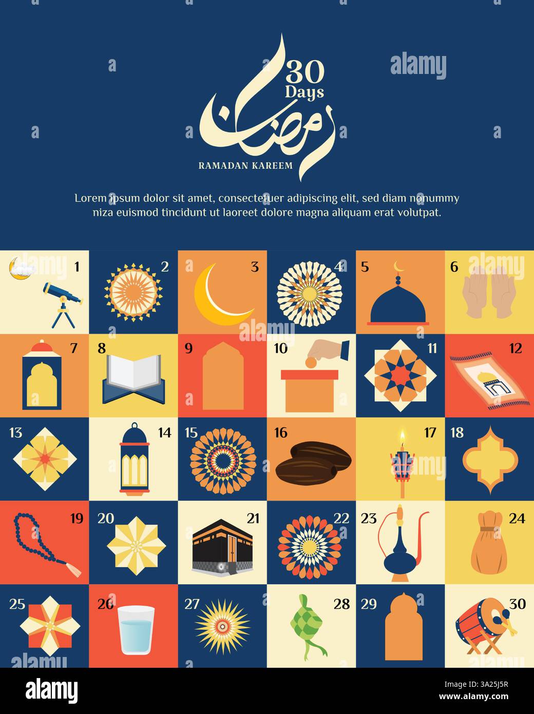 Ramadan 30-Day Countdown Calendar. A Modern and Minimalist Geometric ...