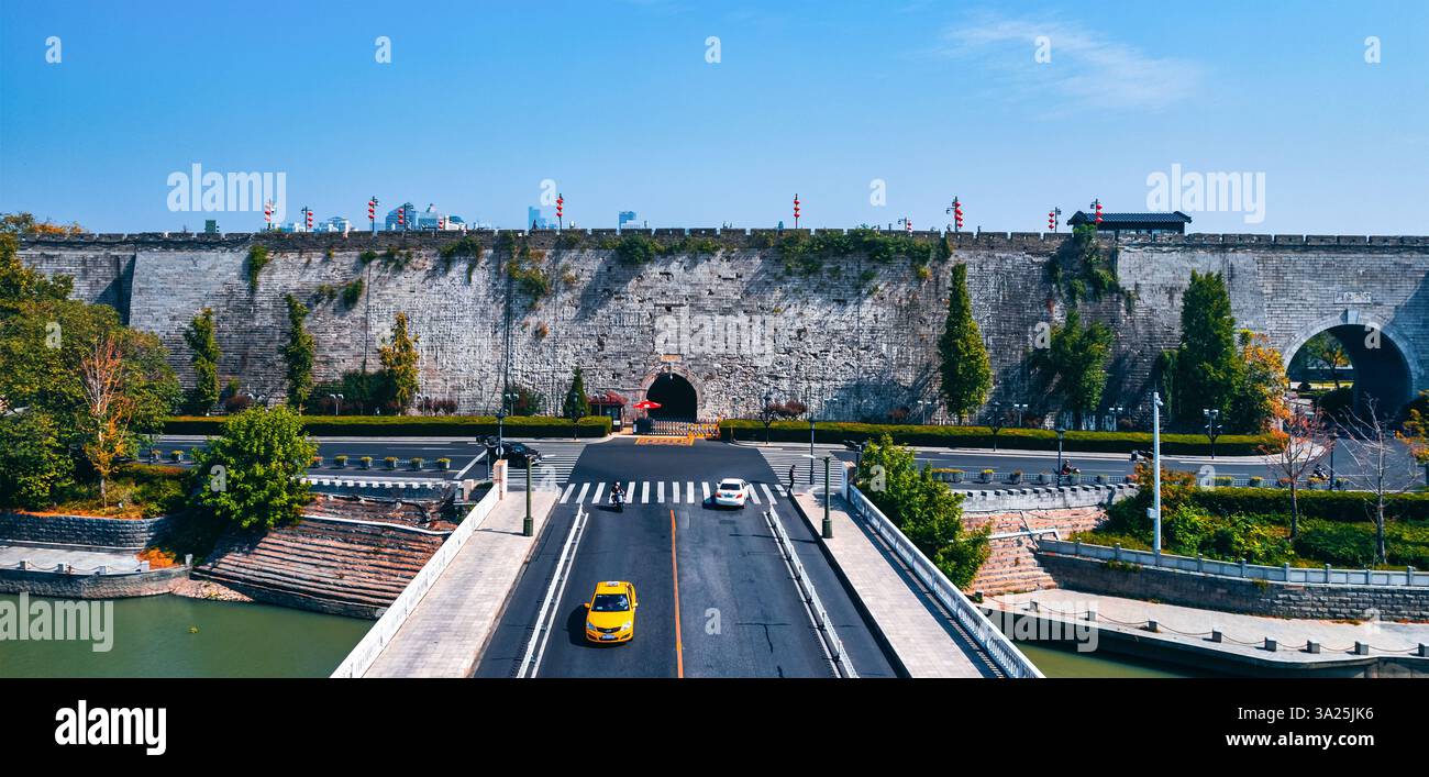 Aerial view of Zhonghua Gate, Ancient City Wall, Nanjing, China Stock ...