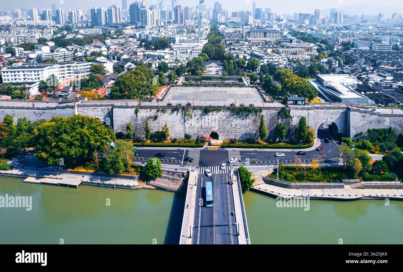 Aerial view of Zhonghua Gate, Ancient City Wall, Nanjing, China Stock ...