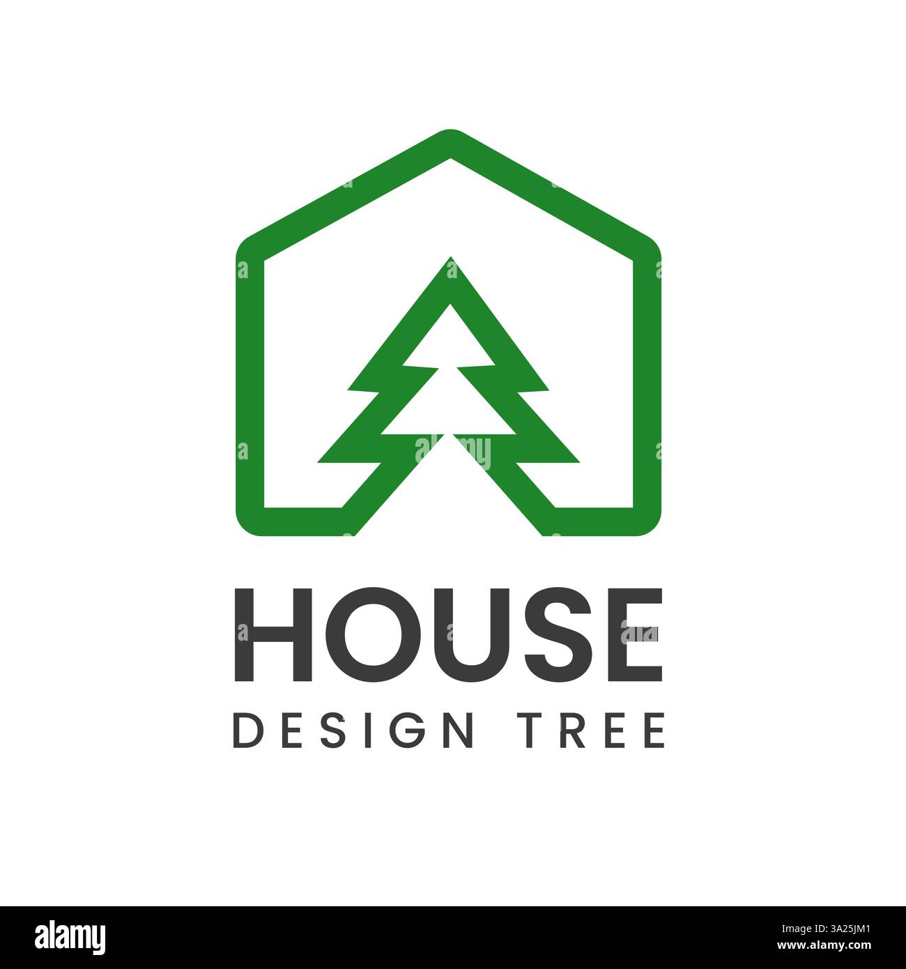 Modern Logo Design House with Simple Pine Tree. Minimalist vector illustration between Nature ...