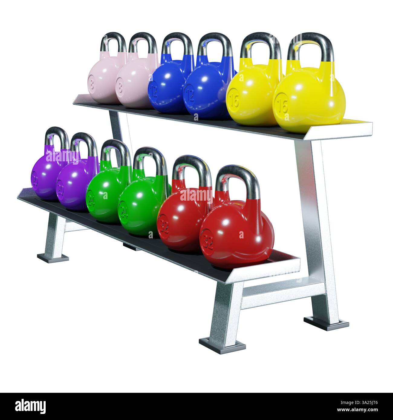 Gym rack with different Olympic kettlebells, cast iron powerlifting ...