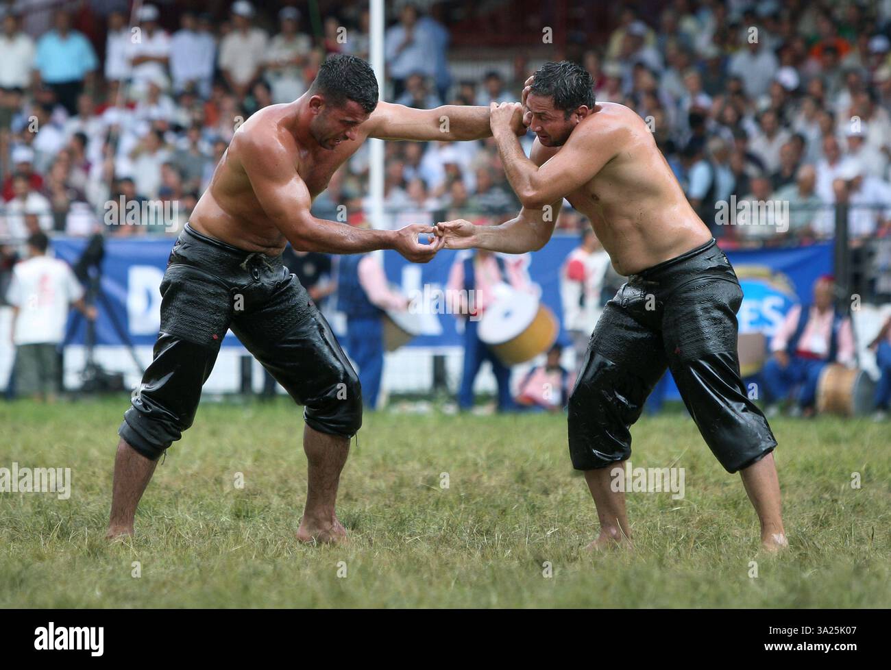 Turkish wrestlers battle for victory at the Kirkpinar Turkish Oil ...