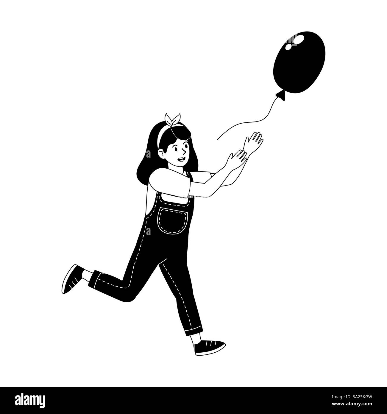 Girl joyfully running after a balloon in a playful moment outdoors ...