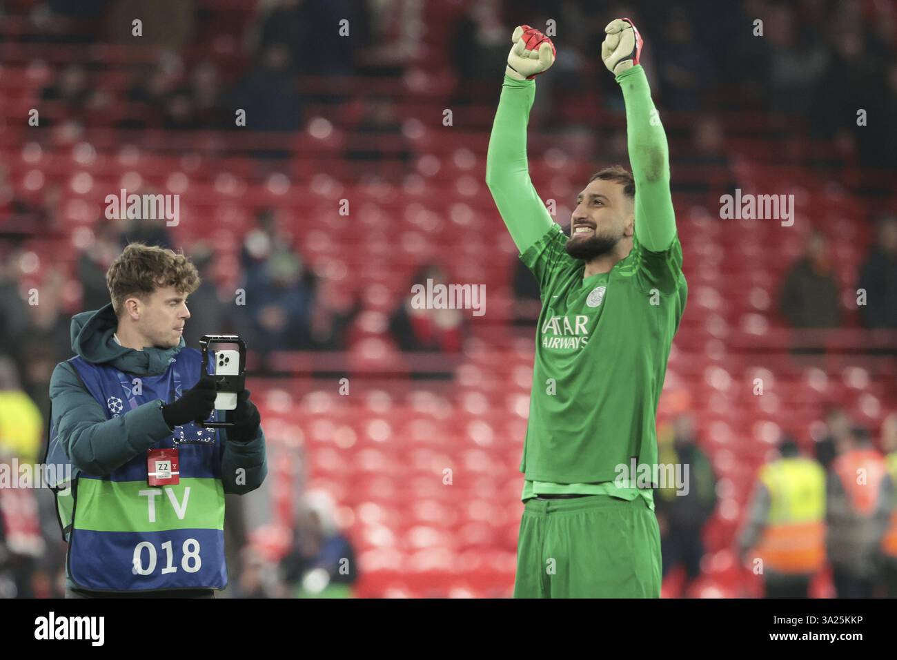 PSG goalkeeper Gianluigi Donnarumma celebrates the victory following ...