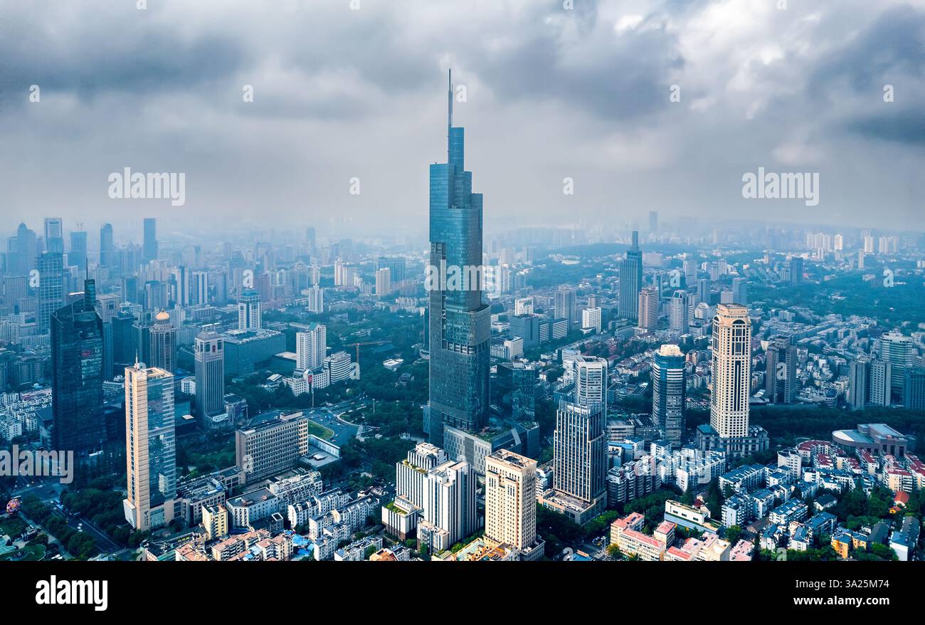 Aerial view of the urban environment of Zifeng Mansion, Nanjing, China ...