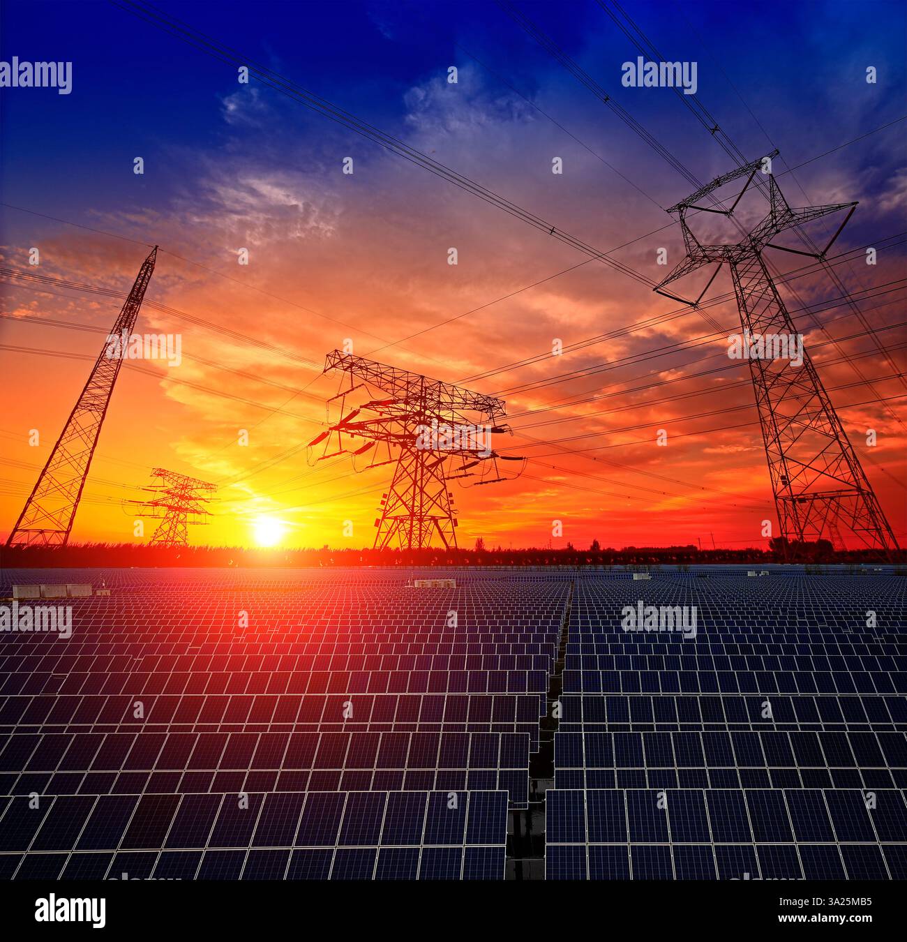 Solar panels and pylon Stock Photo - Alamy