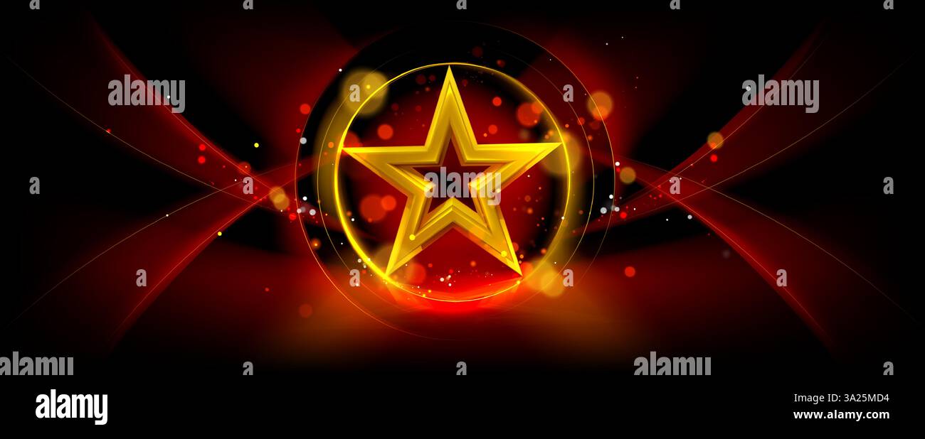 Golden star on black and red background. Vector realistic illustration ...