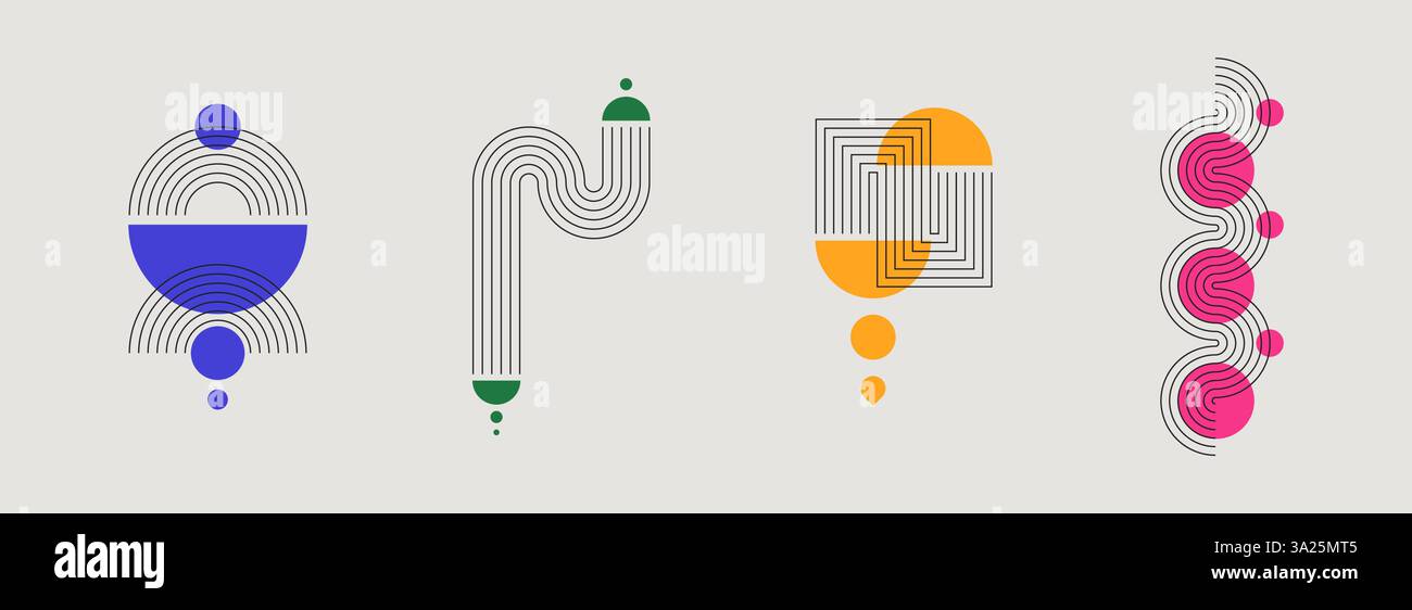 Abstract geometric shapes collection - concentric arches, curved lines ...