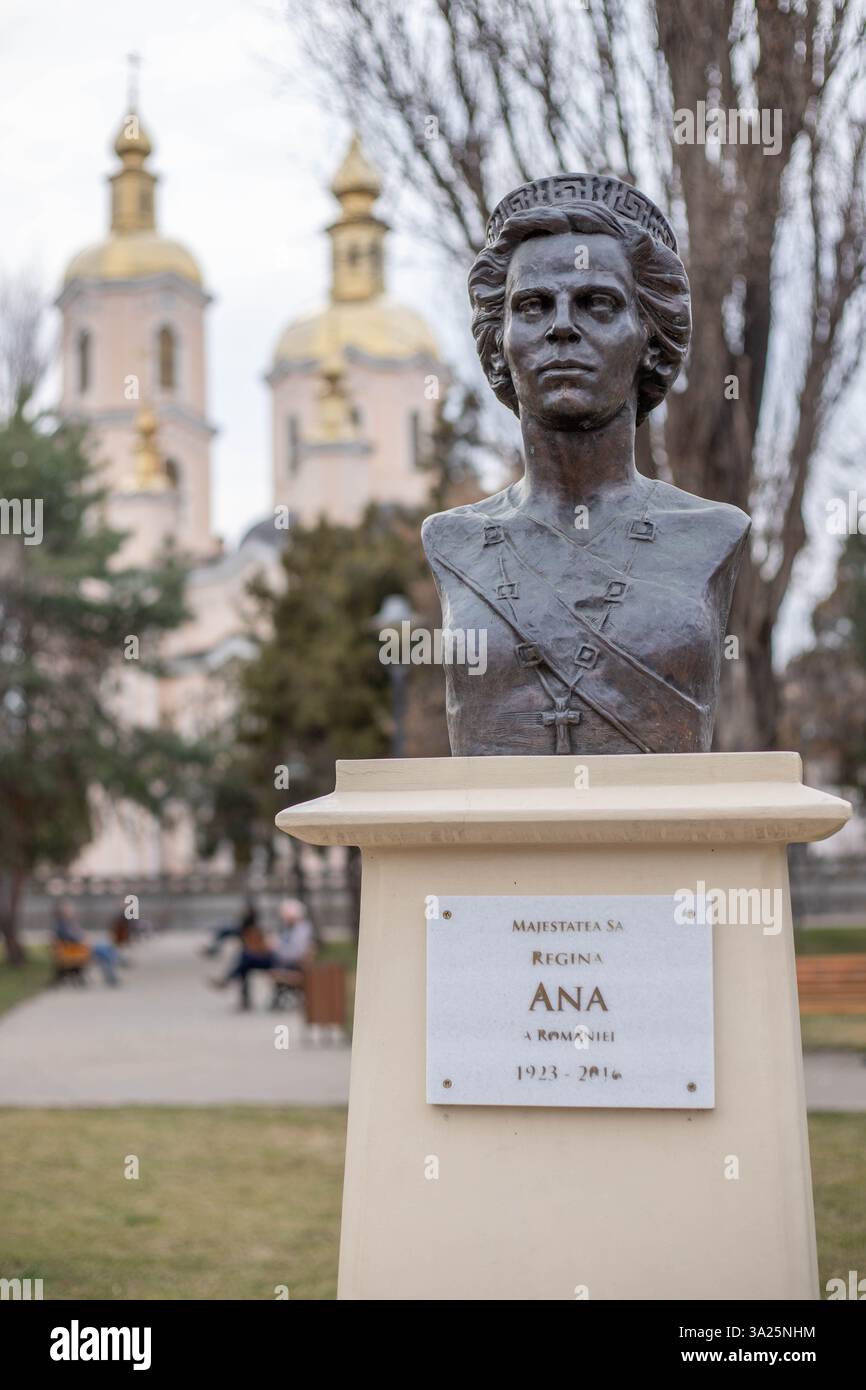 Statues representing Her Majesty Queen Anne of Romania, located in a ...