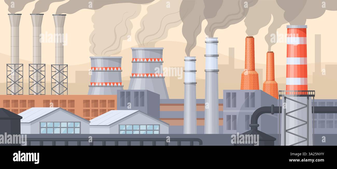 Factory air pollution. Polluted environment dirty bad ecology ...