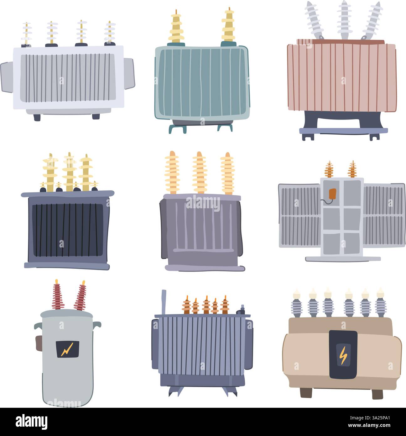 electrical transformer set cartoon vector illustration Stock Vector ...