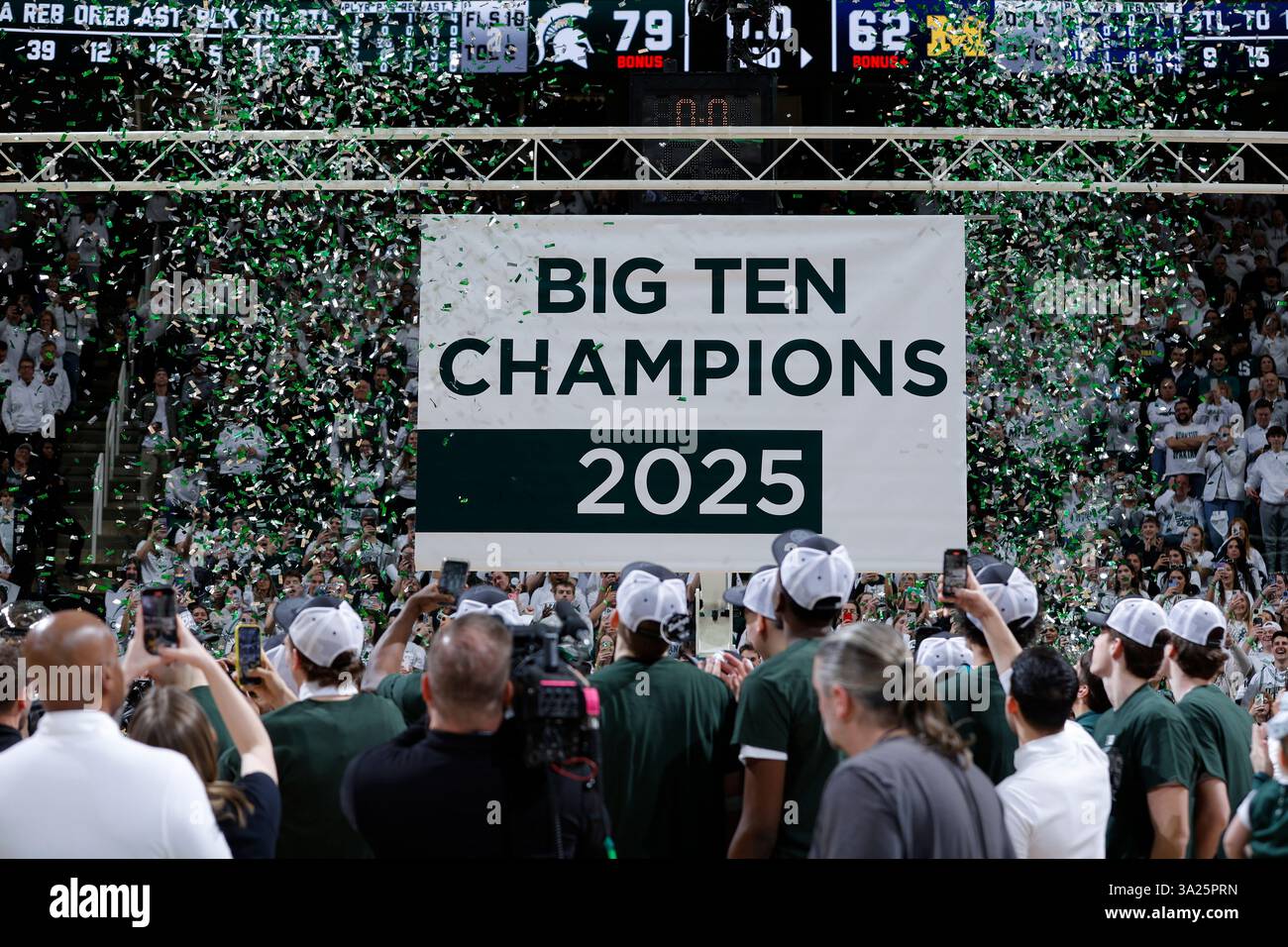 Michigan State's Big Ten championship banner is raised following an ...