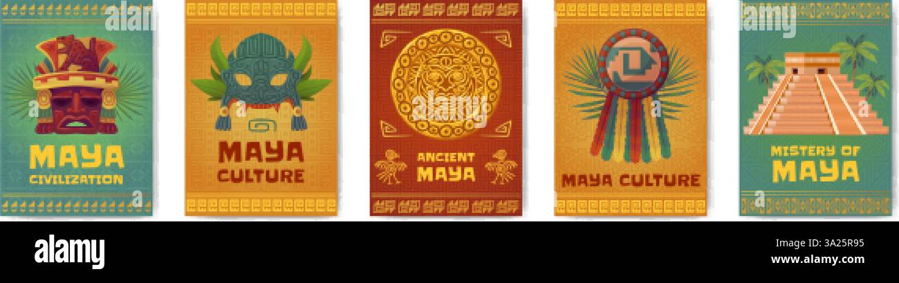 Maya civilization posters. Mayan aztec inca culture cover with text ...