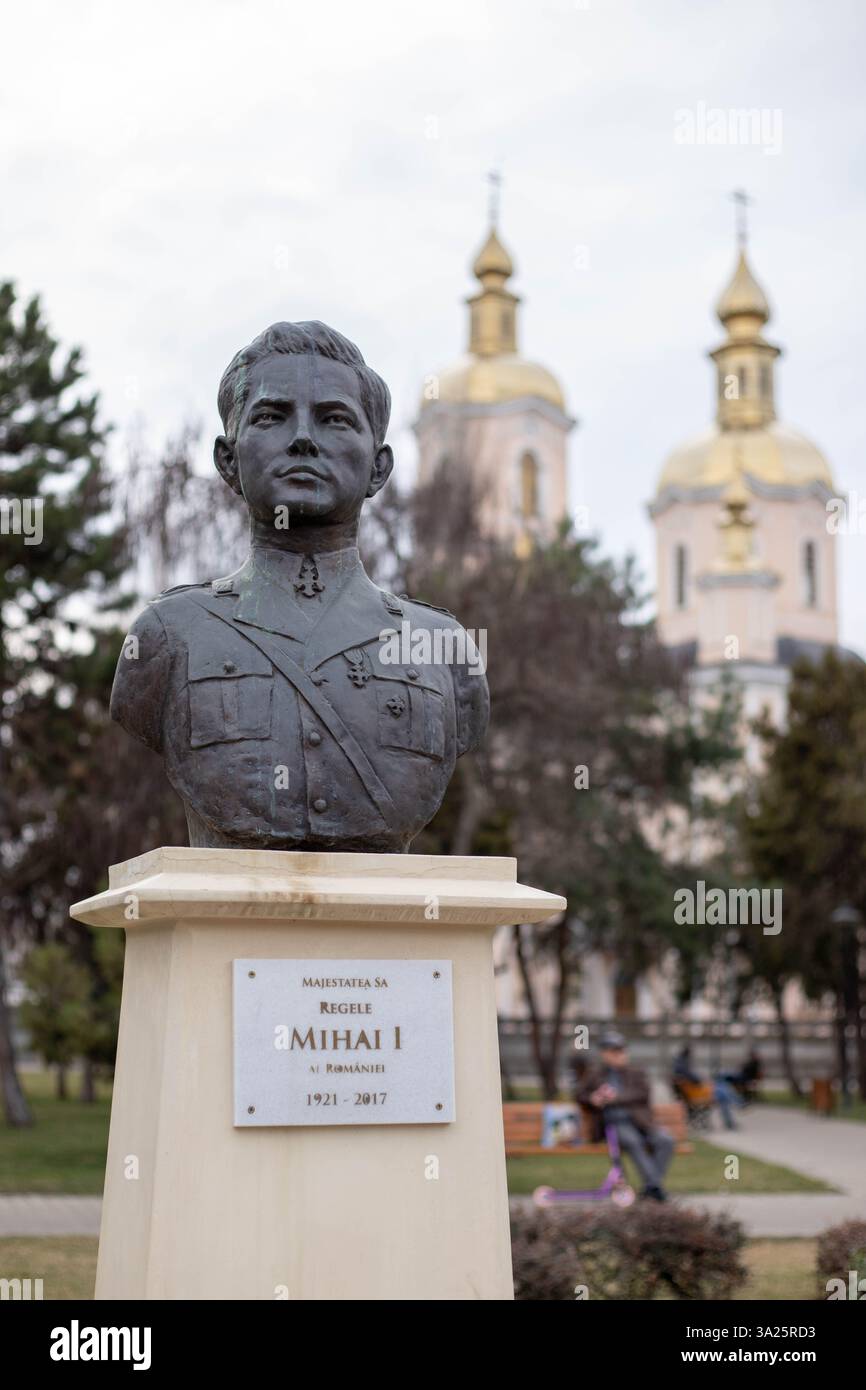Statue representing His Majesty King Michael I of Romania, located in a ...