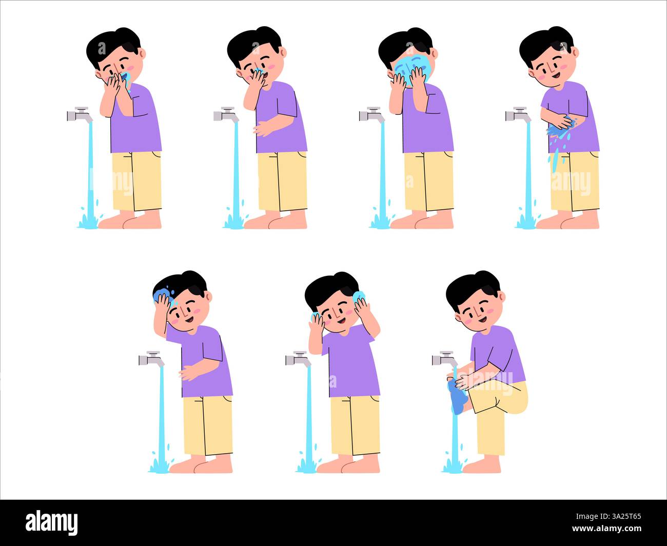 Wudhu steps Islam religion ablution procedure clean water religious ...