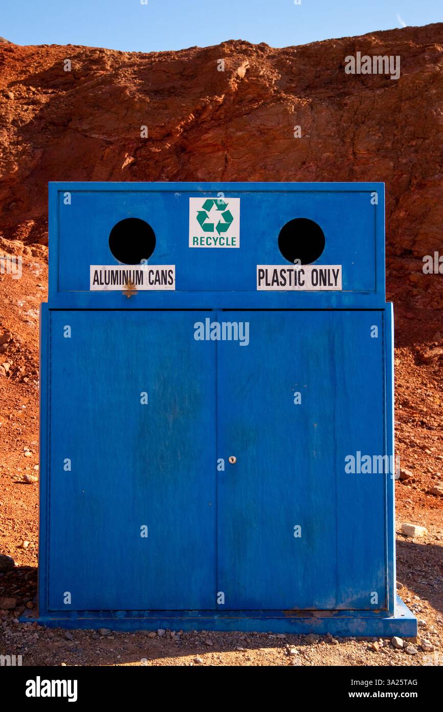 Recycling trash bins, Death Valley, CA, USA Stock Photo - Alamy
