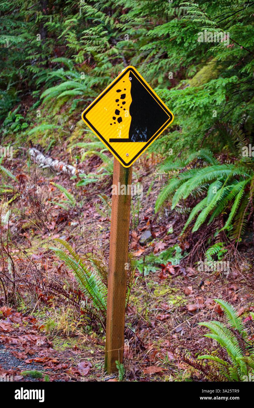 Landslide warning sign, Olympic National Park, Washington State Stock ...