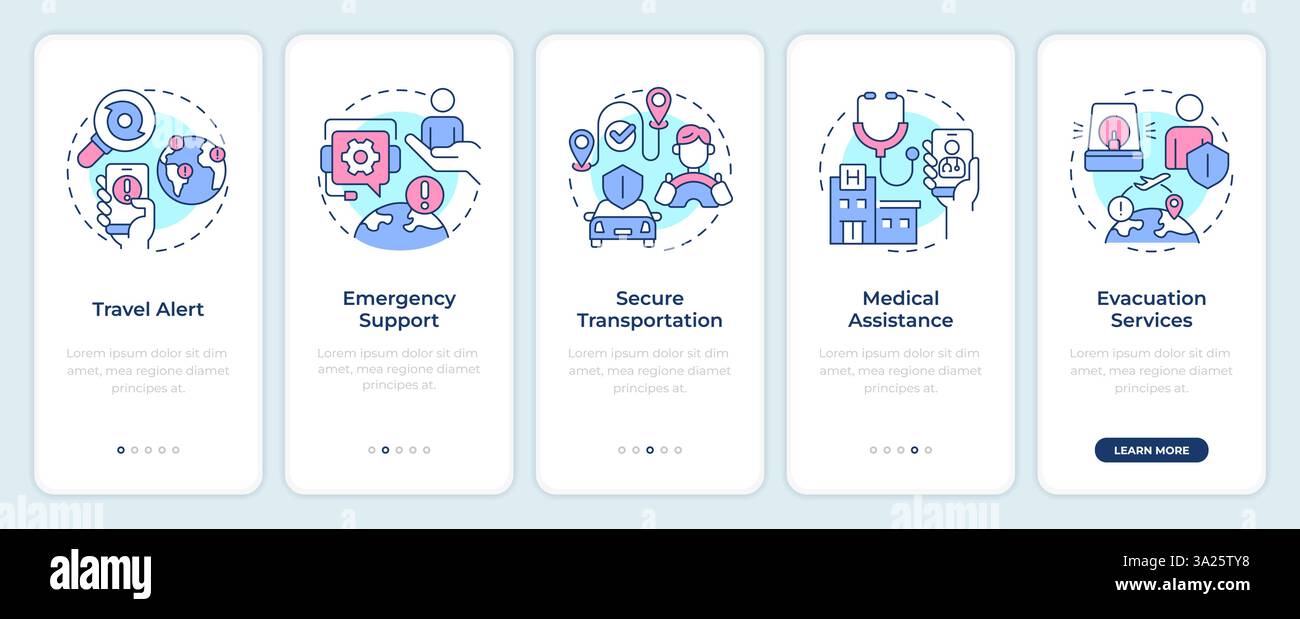 Travel risk management services onboarding mobile app screen Stock ...