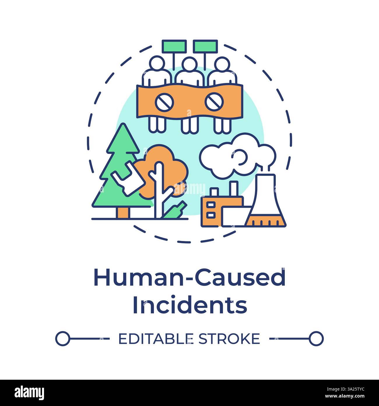 Human caused incidents multi color concept icon Stock Vector Image ...