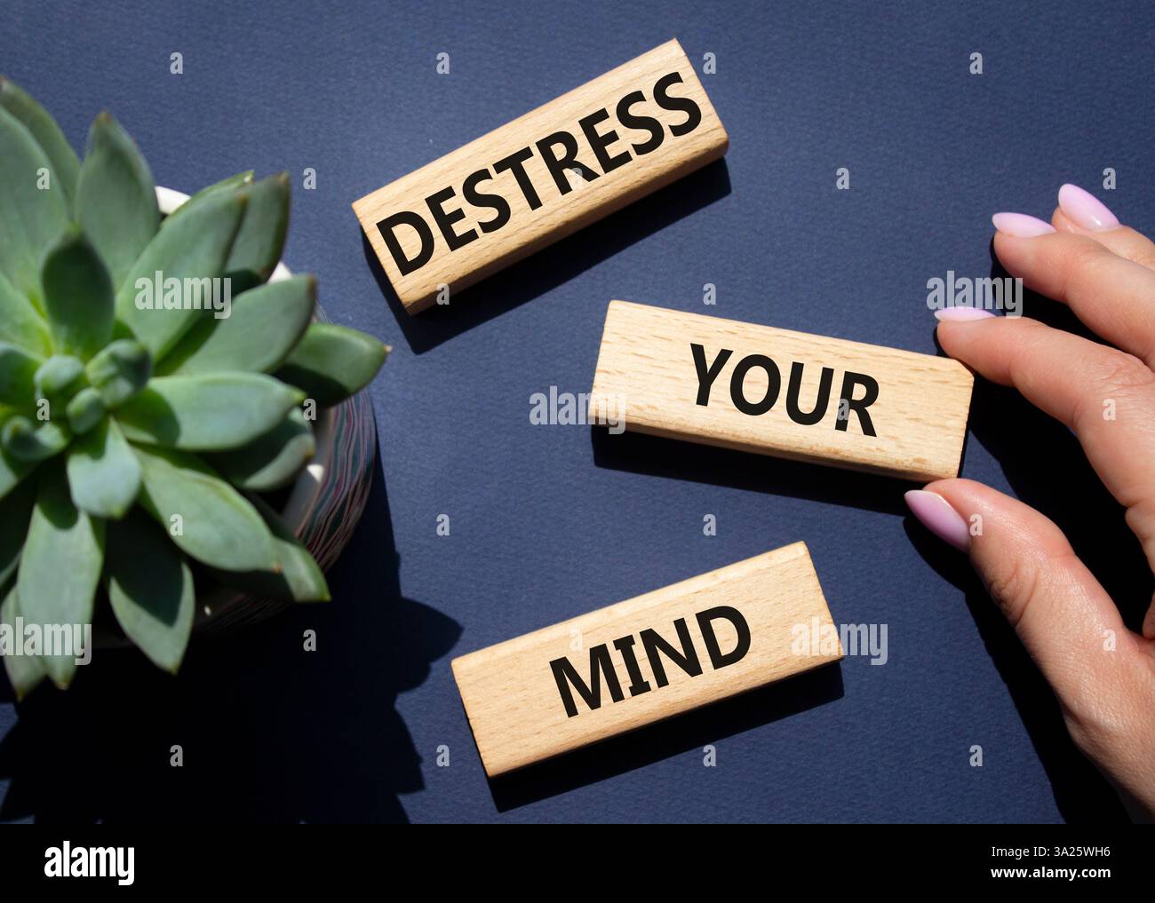 Destress your Mind symbol. Concept words Destress your Mind on wooden ...