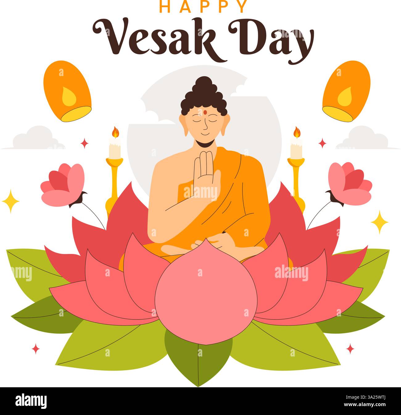 Happy Vesak Day Celebration Vector Illustration Featuring a Temple ...