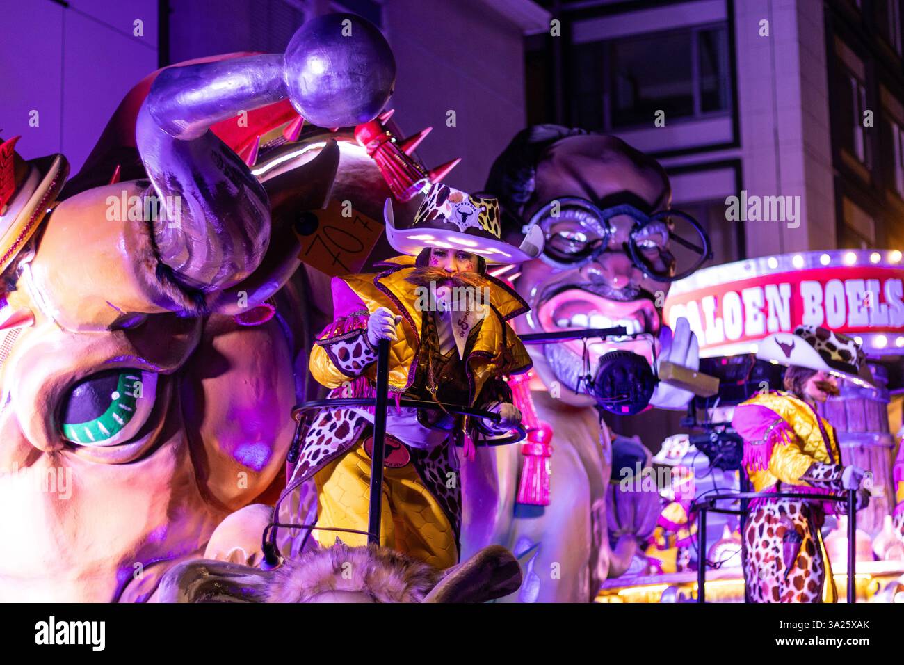 AALST, BELGIUM, 2 MARCH 2025: Brightly illuminated Carnival dancer ...