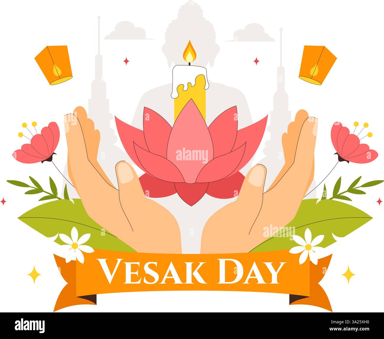 Happy Vesak Day Celebration Vector Illustration Featuring a Temple ...