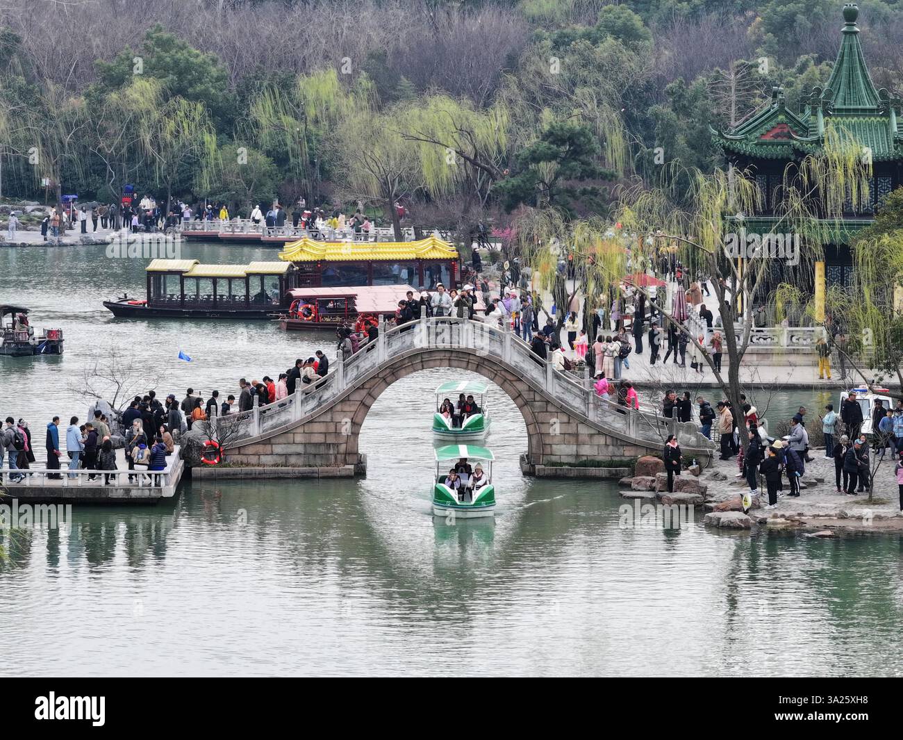 Aerial photo shows the spring scenery of the Slender West Lake scenic ...
