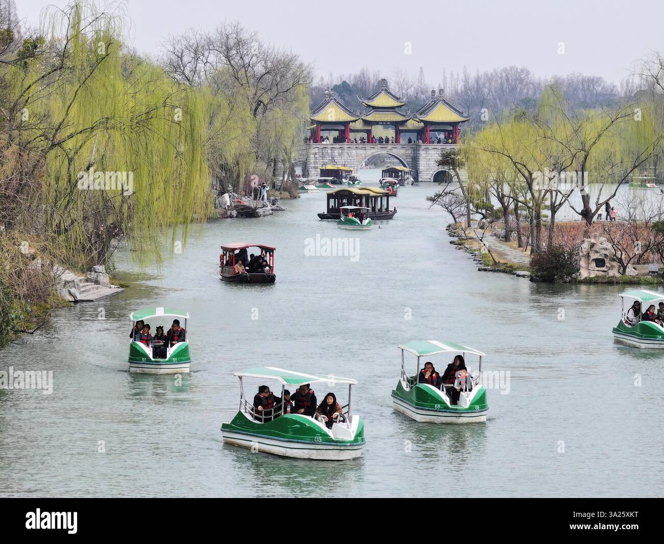 Aerial photo shows the spring scenery of the Slender West Lake scenic ...