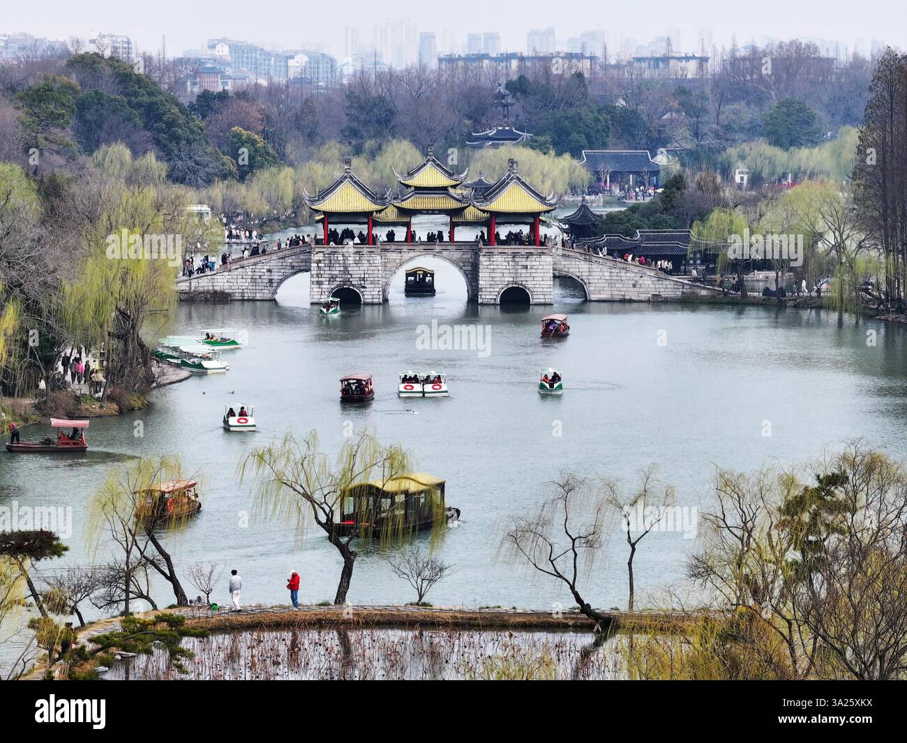 Aerial photo shows the spring scenery of the Slender West Lake scenic ...