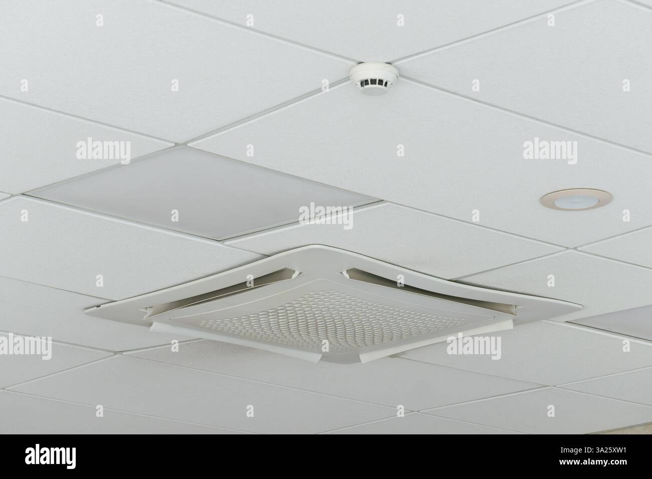 Cassette type air conditioner fan coil installed on a suspended ceiling ...