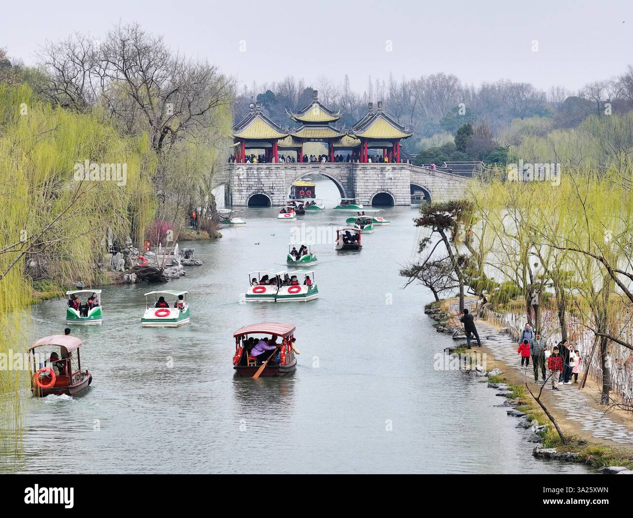Aerial photo shows the spring scenery of the Slender West Lake scenic ...