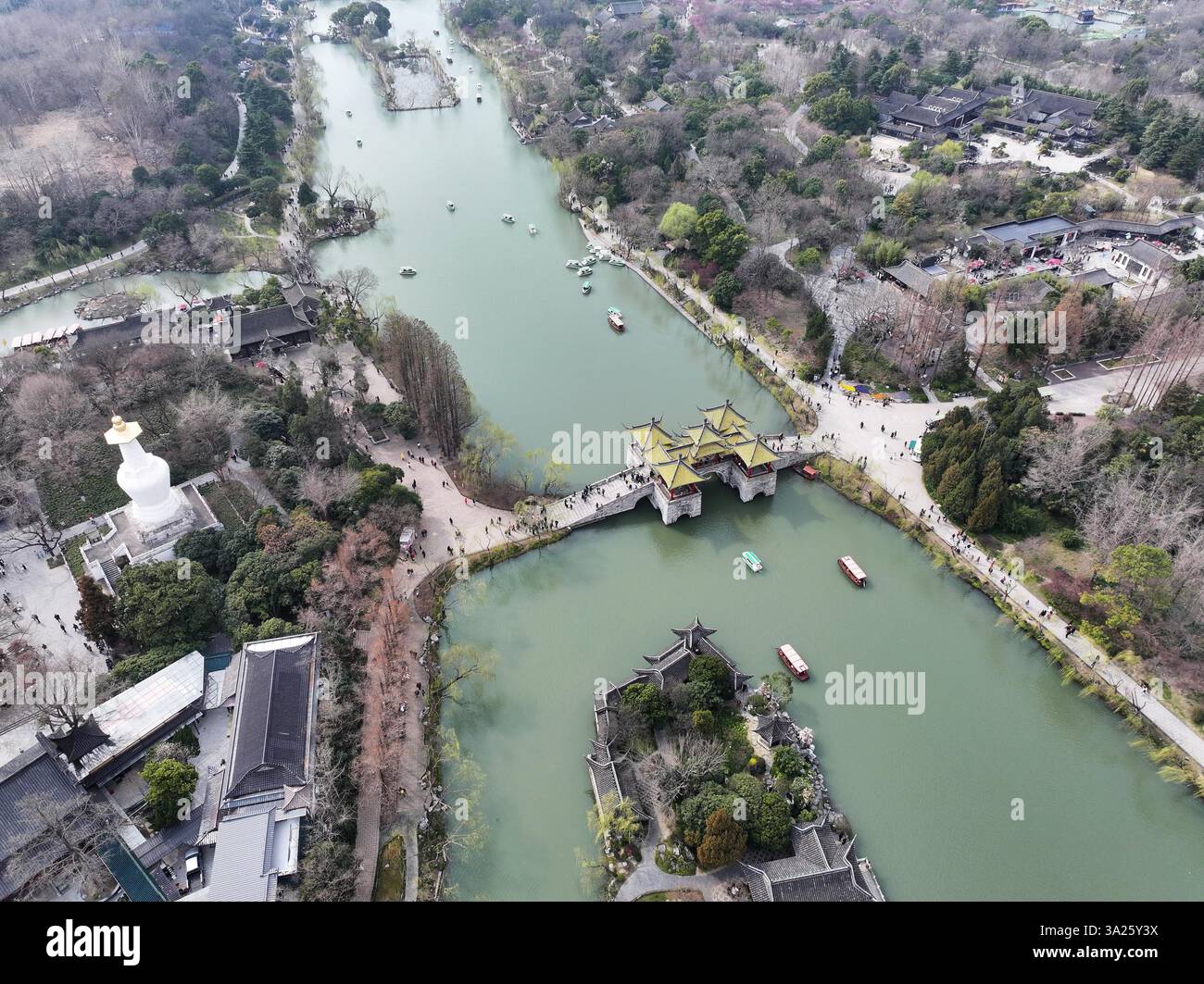 Aerial photo shows the spring scenery of the Slender West Lake scenic ...