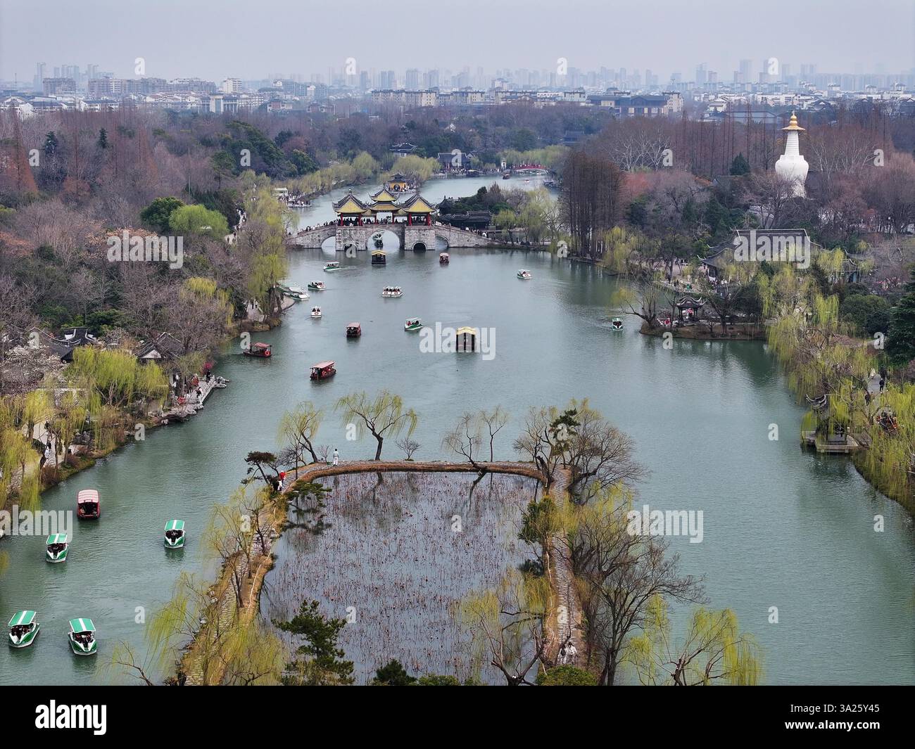 Aerial photo shows the spring scenery of the Slender West Lake scenic ...