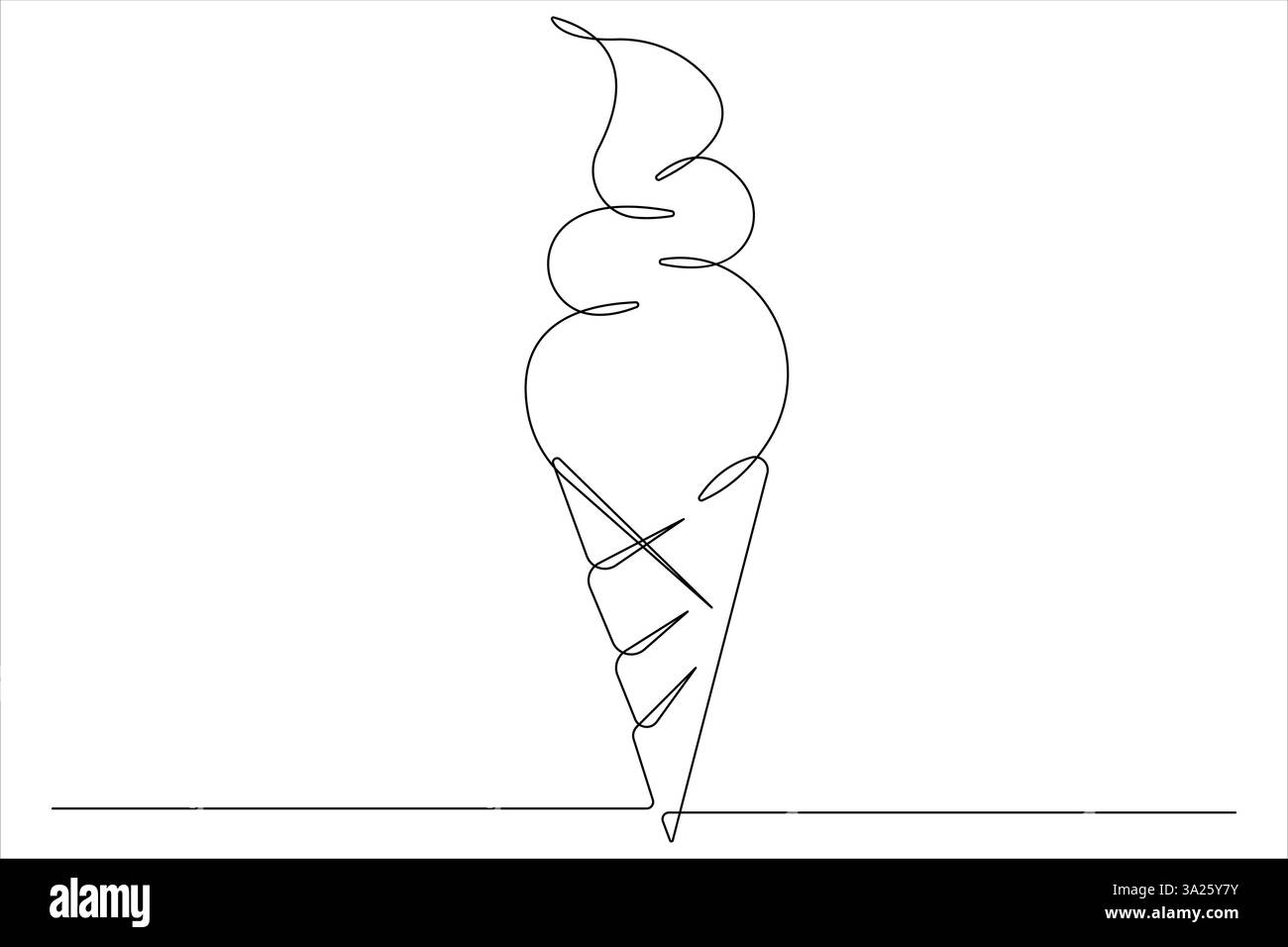 Continuous one line art drawing of delicious and cool fresh ice cream, minimalism design outline ...