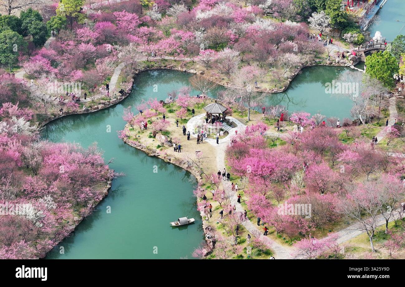 Aerial photo shows the spring scenery of the Slender West Lake scenic ...