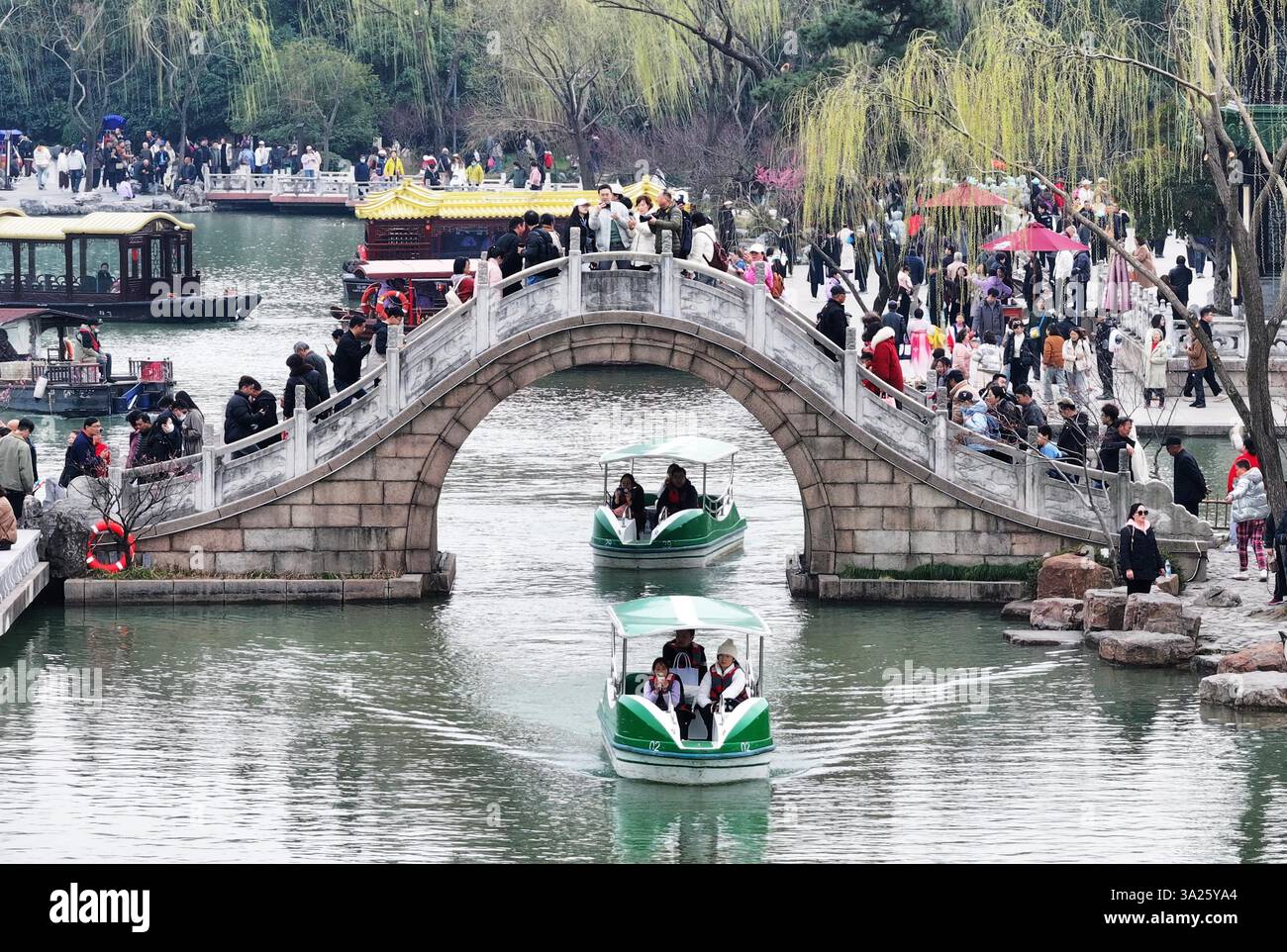 Aerial photo shows the spring scenery of the Slender West Lake scenic ...