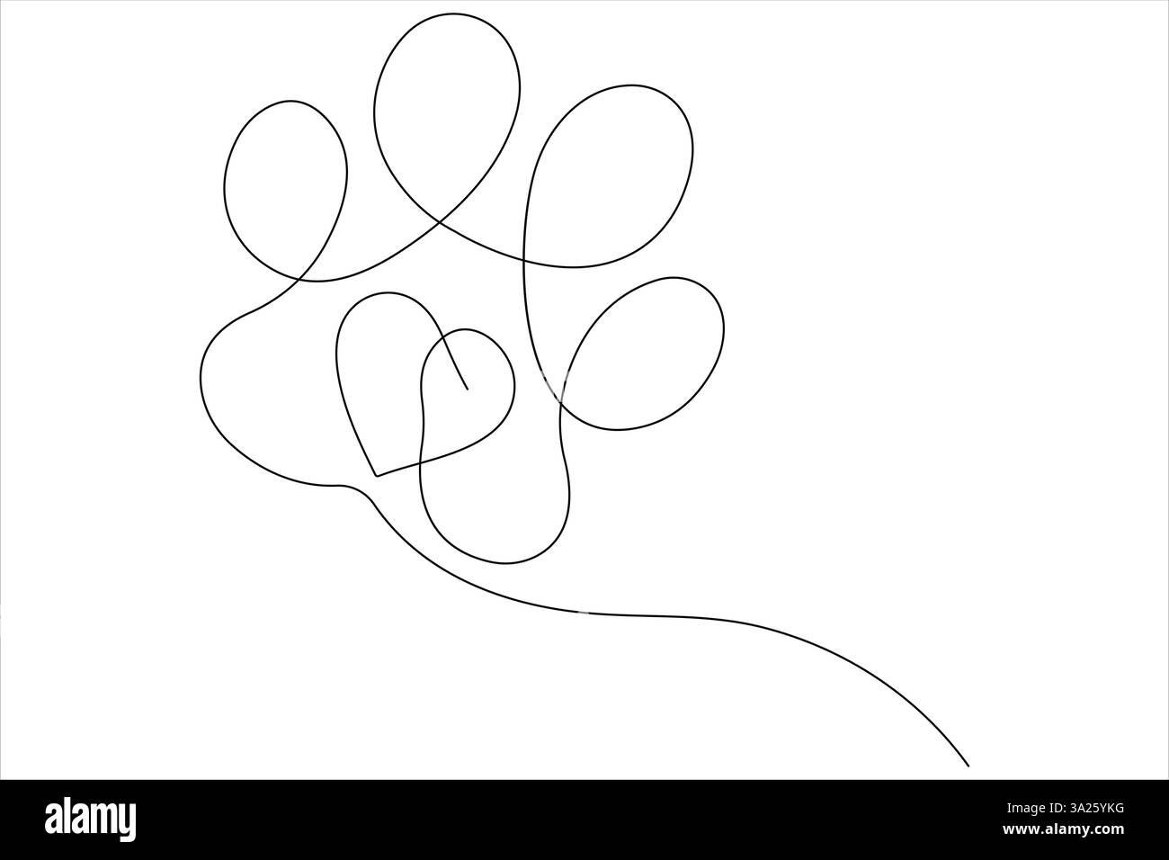 Cat paw in continuous one line art drawing of pet animal foot print ...