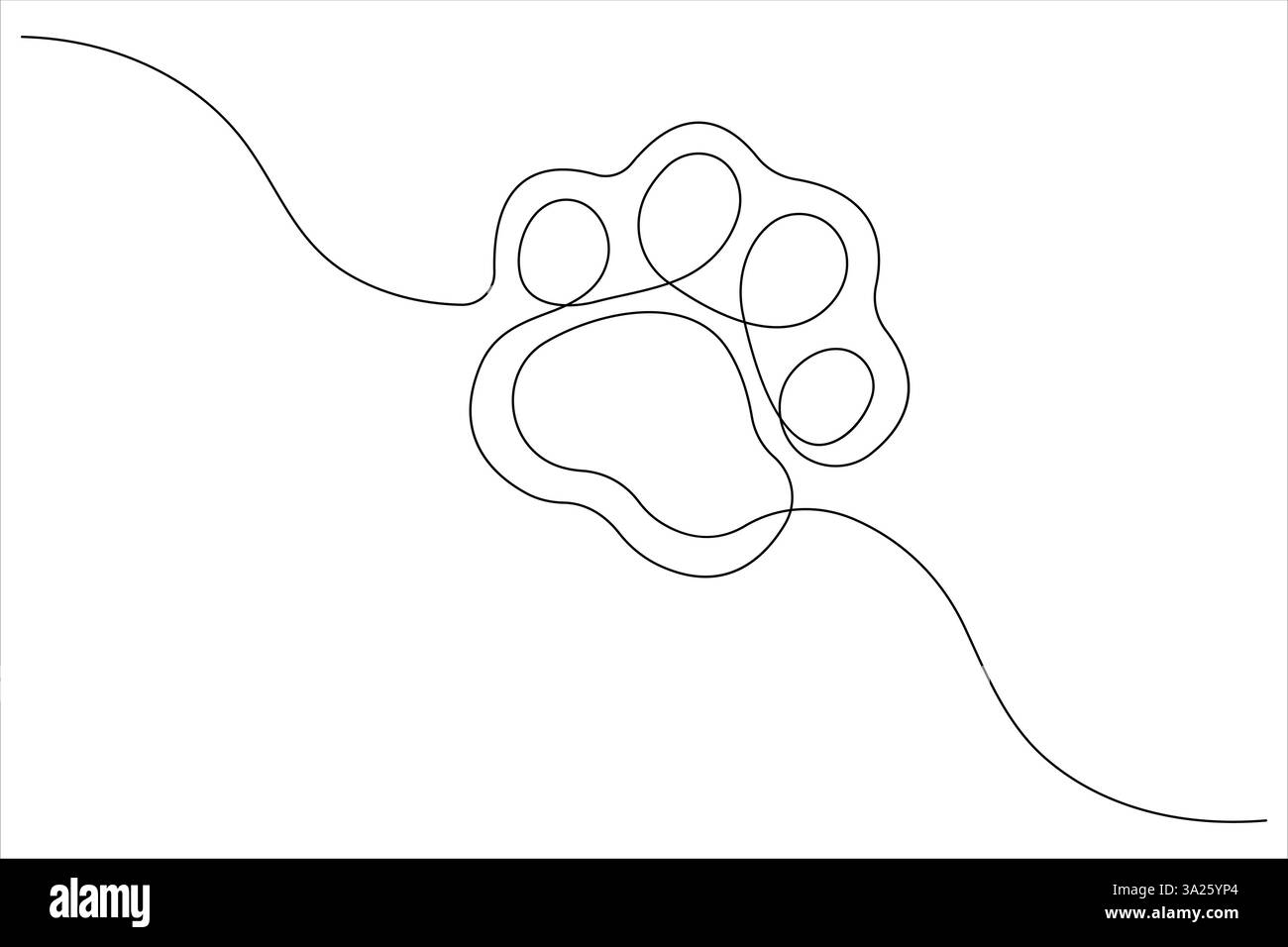 Cat paw in continuous one line art drawing of pet animal foot print ...