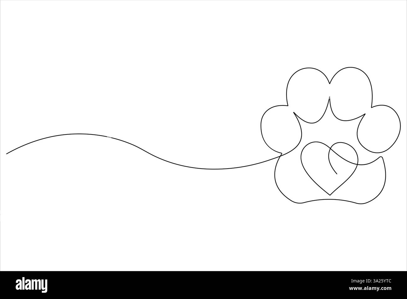 Cat paw in continuous one line art drawing of pet animal foot print ...