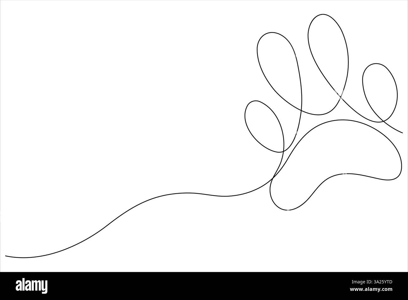 Cat paw in continuous one line art drawing of pet animal foot print ...