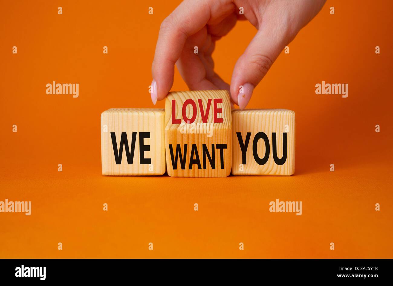 We love and want You symbol. Businessman Hand turns cubes and changes ...