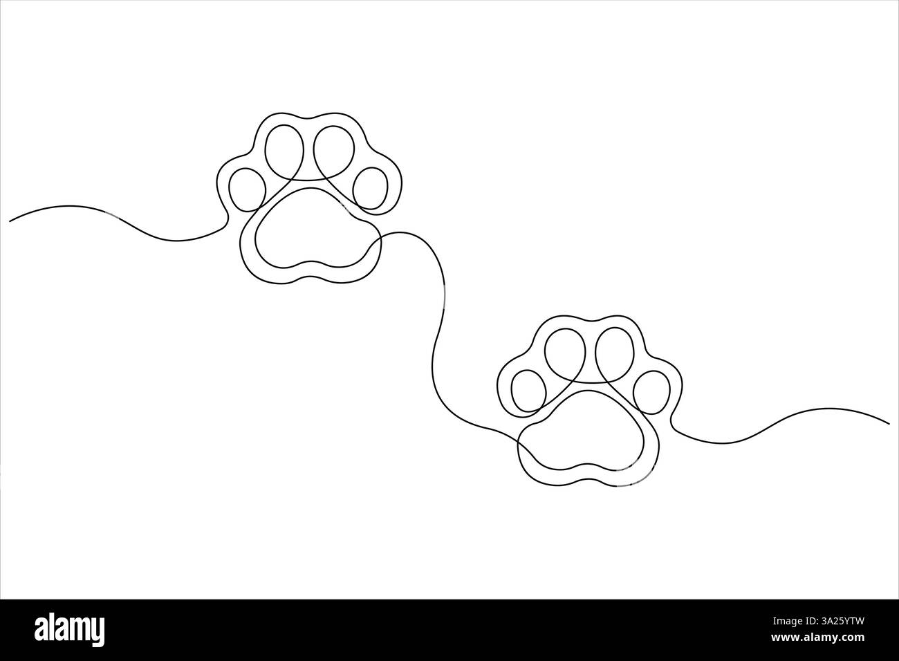 Cat paw in continuous one line art drawing of pet animal foot print ...