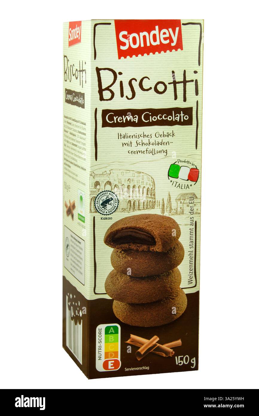 Sondey Biscotti Crema Cioccolato Schoko Butterkekse Hintergrund weiß ...