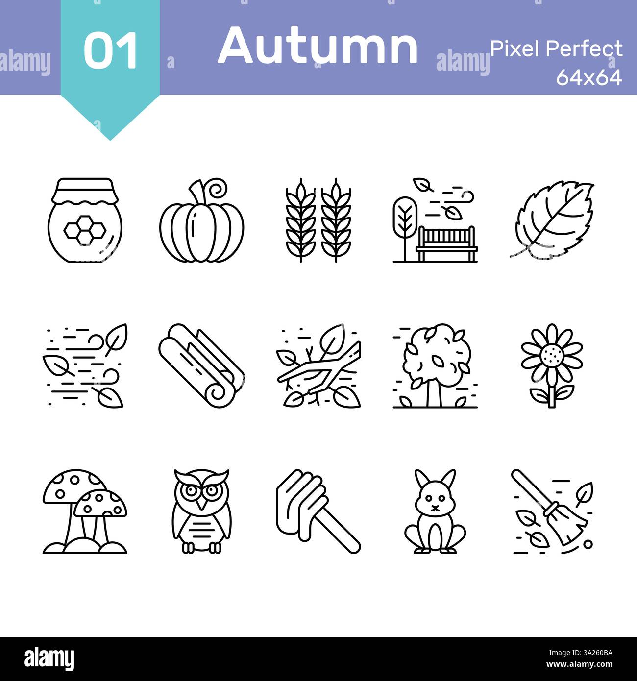 Vector flat icons concept autumn. Symbols set nature Fall season Stock ...