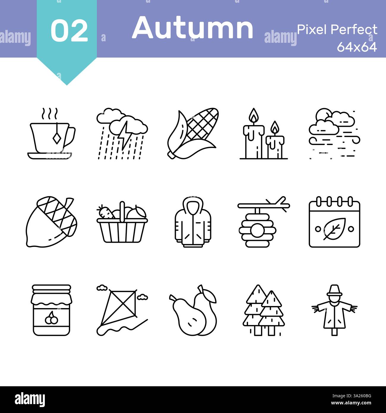 Vector flat icons concept autumn. Symbols set nature Fall season Stock ...