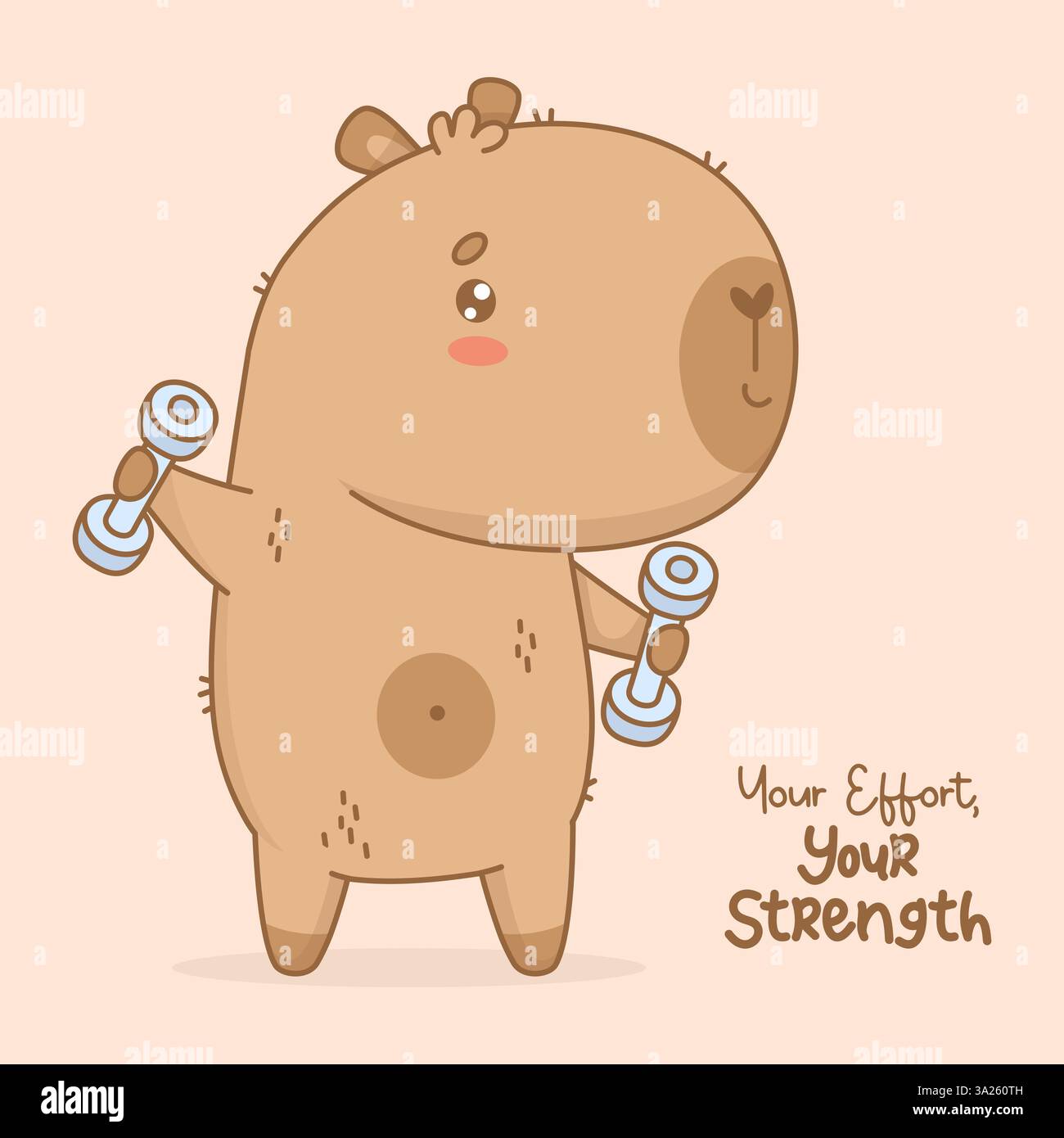 Cute Capybara sportsman Training with dumbbells. Cartoon kawaii animal ...