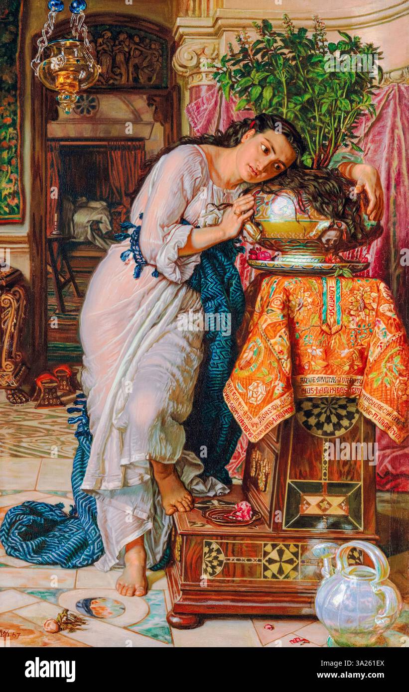 William Holman Hunt, Isabella and the Pot of Basil, painting in oil on ...