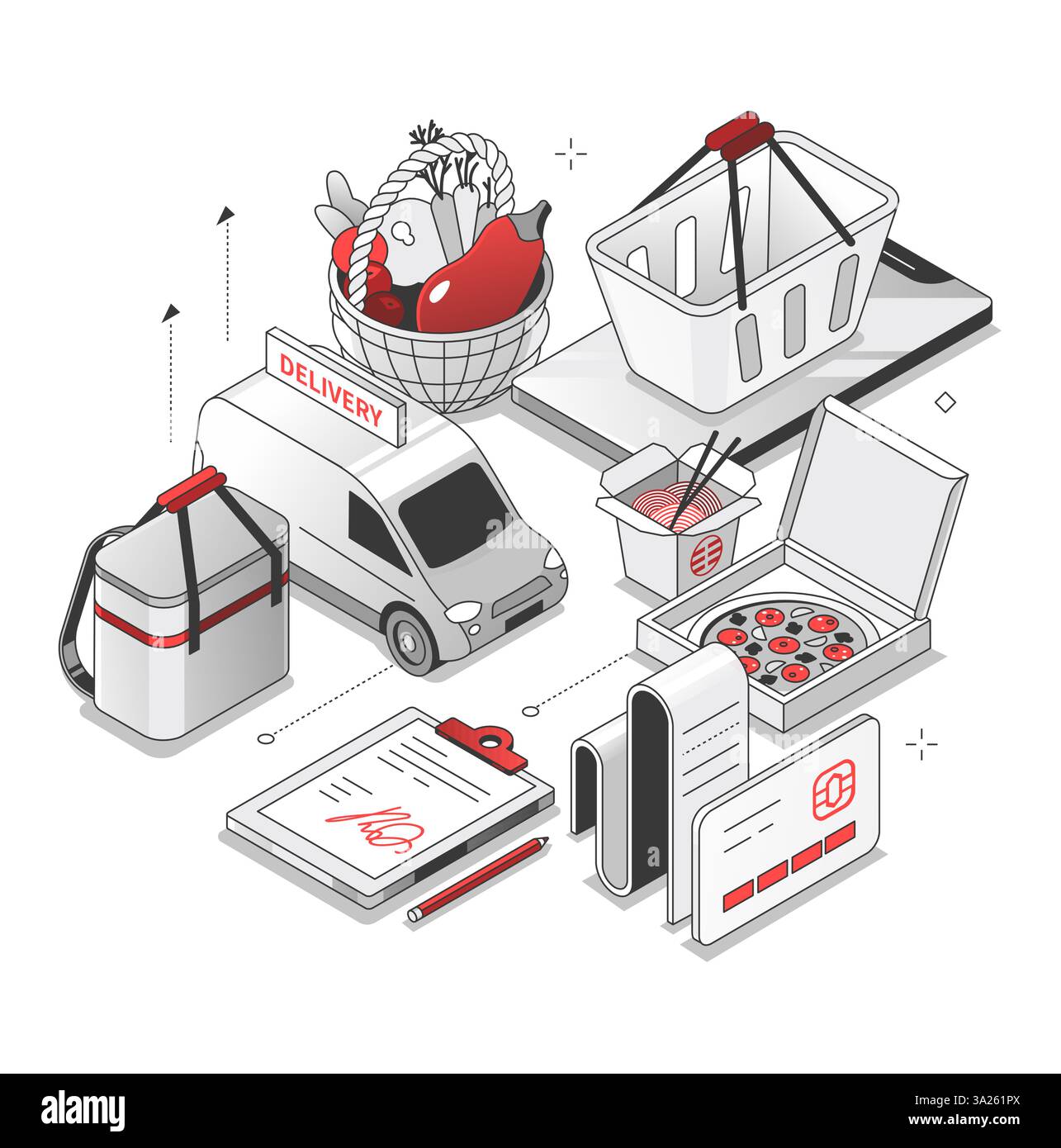 Food delivery - red and black isometric line illustration Stock Vector ...